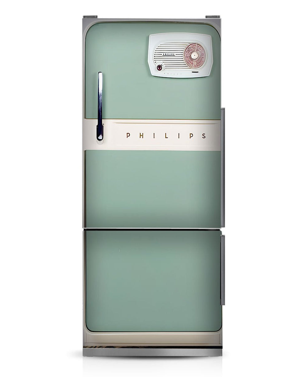 A vintage fridge with a radio look a like magnetic wrap – KUDUmagnets