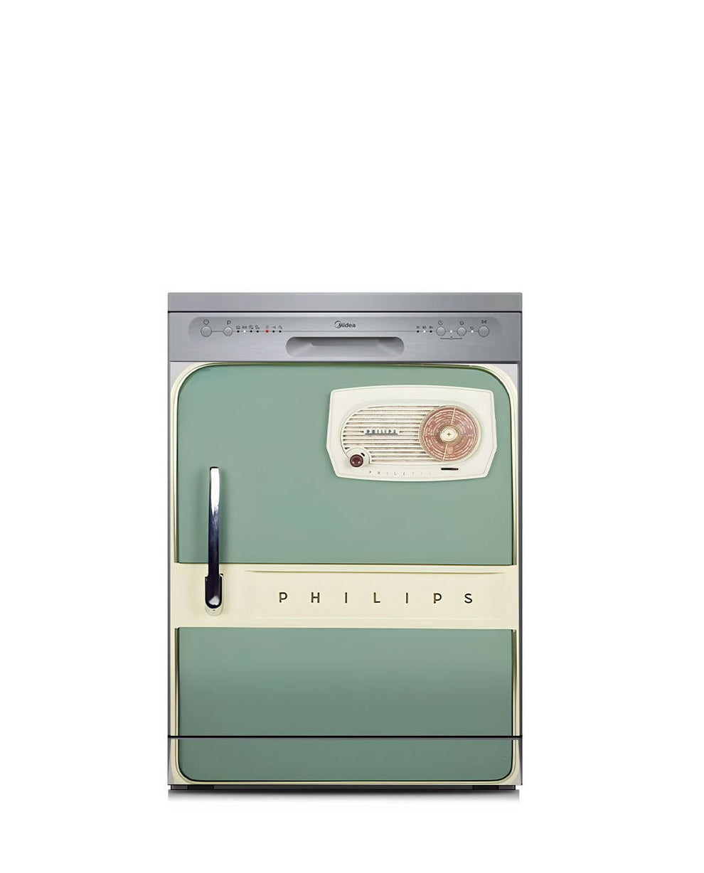 A vintage fridge with a radio look a like magnetic wrap – KUDUmagnets